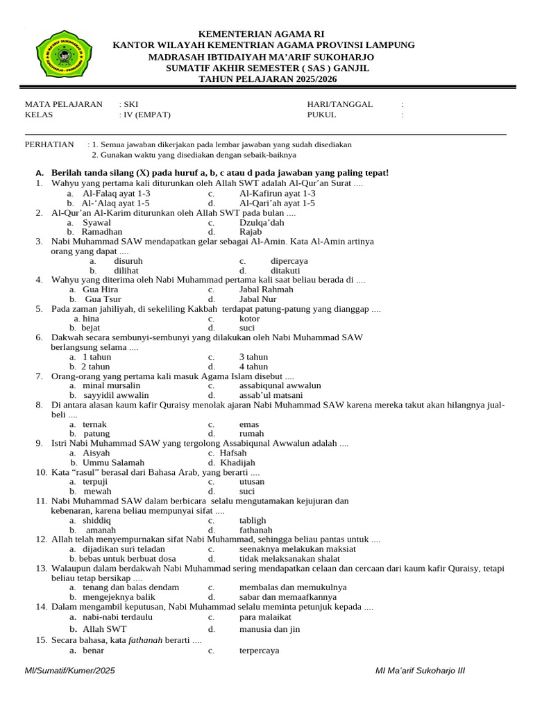 PAS SKI KELAS 4 FIX | PDF