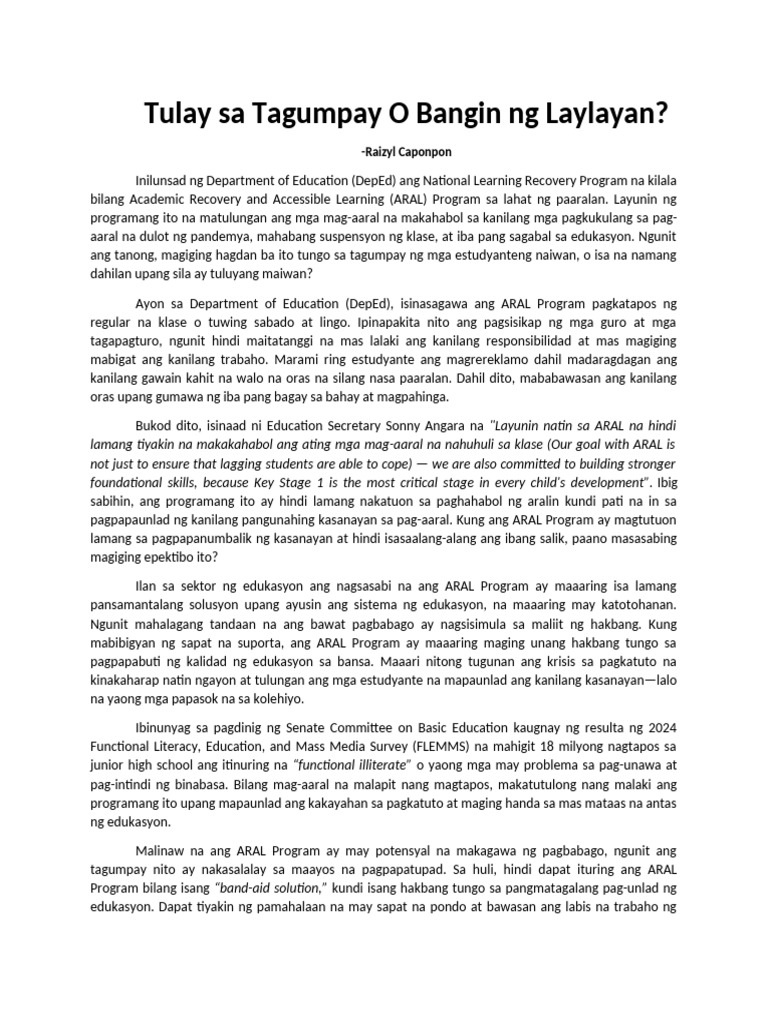 ARAL Program | PDF