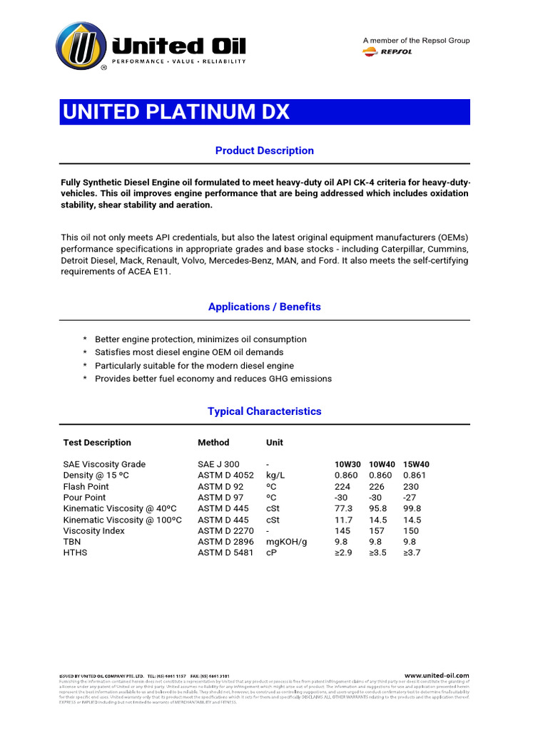 United Oil _ Pds _ Platinum Dx 15w-40 Ck-4 | PDF