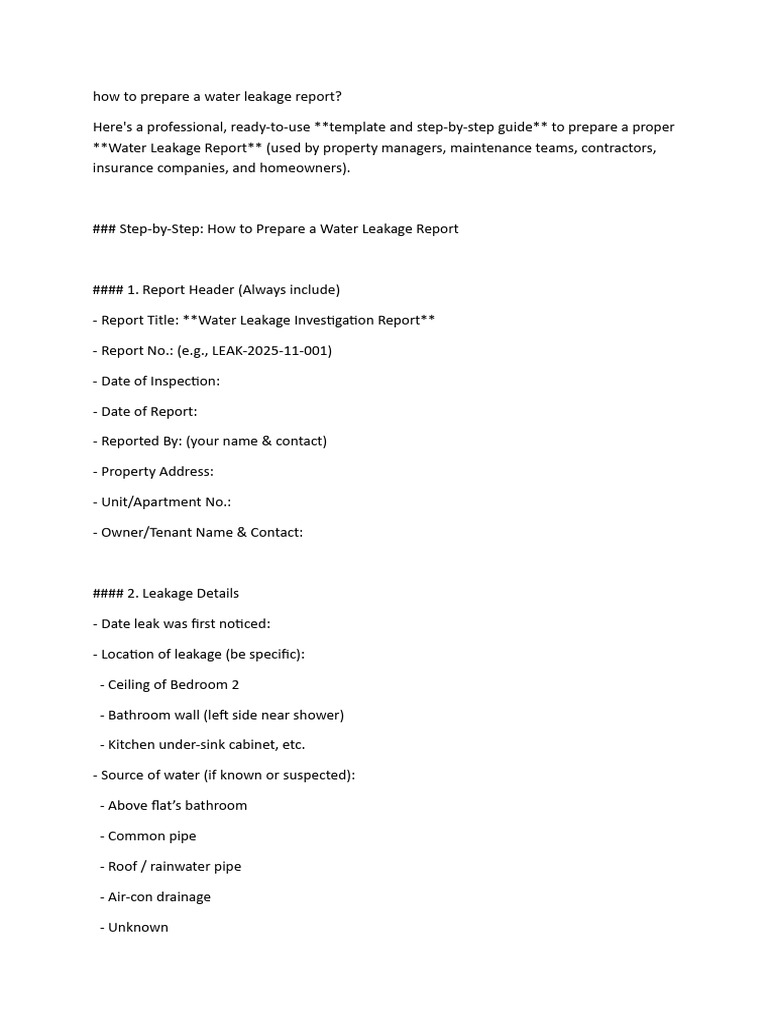Water Leakage Report Preparation Guide | PDF | Leak | Building Engineering