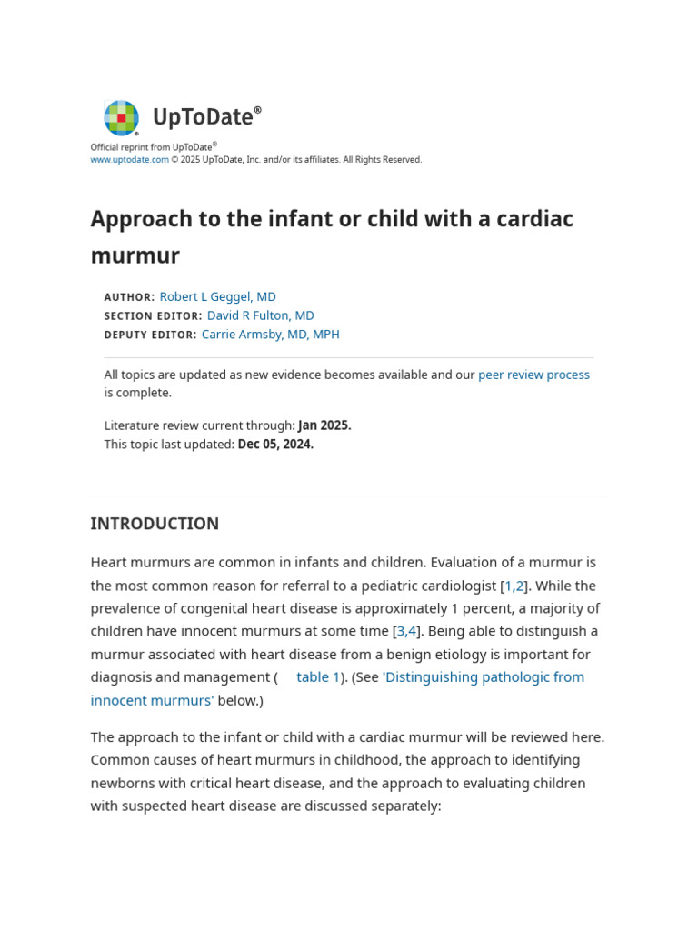 Approach To The Infant or Child With A Cardiac Murmur | PDF | Heart ...