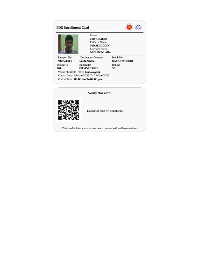 Bmet Nfc Card for Md Jobaeid 9693 | PDF