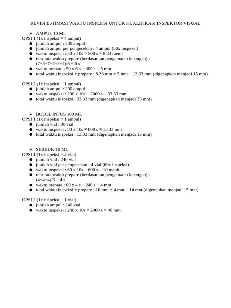Revisi Estimasi Waktu Inspeksi Visual | PDF