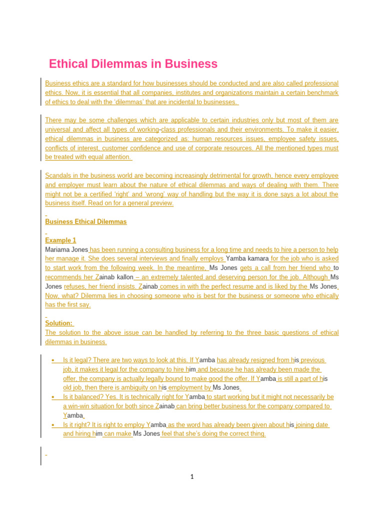 Ethical Dilemmas in Business | PDF | Employment | Economies