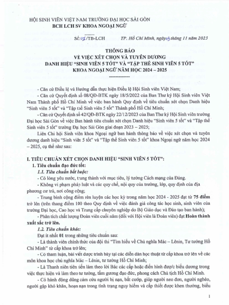 Bộ Tiêu Chí Sv5t Knn Nh 24-25 | PDF