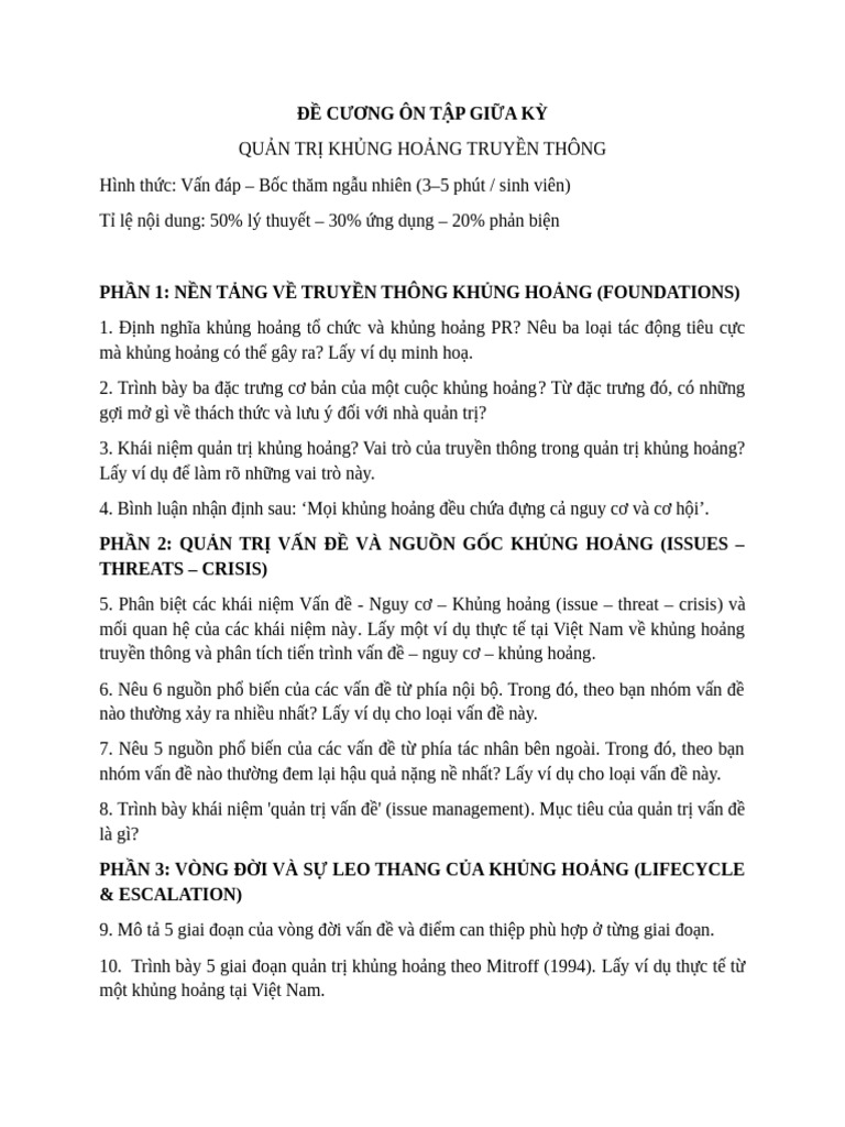 De Cuong On Tap Giua Ky - QTKH | PDF