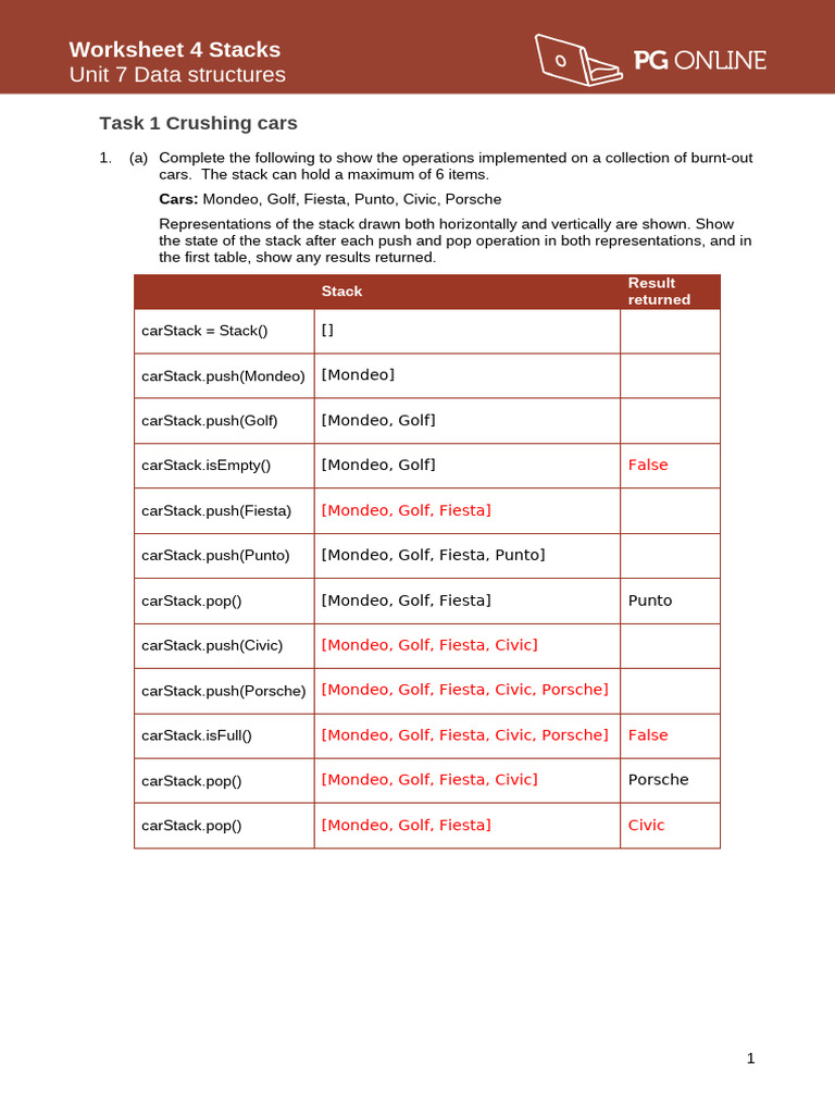 Data Structures Worksheet 4 | PDF | Algorithms And Data Structures ...