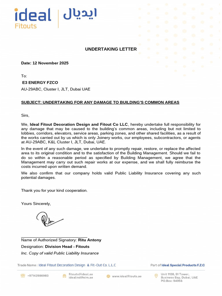 Undertaking Letter - E3 | PDF