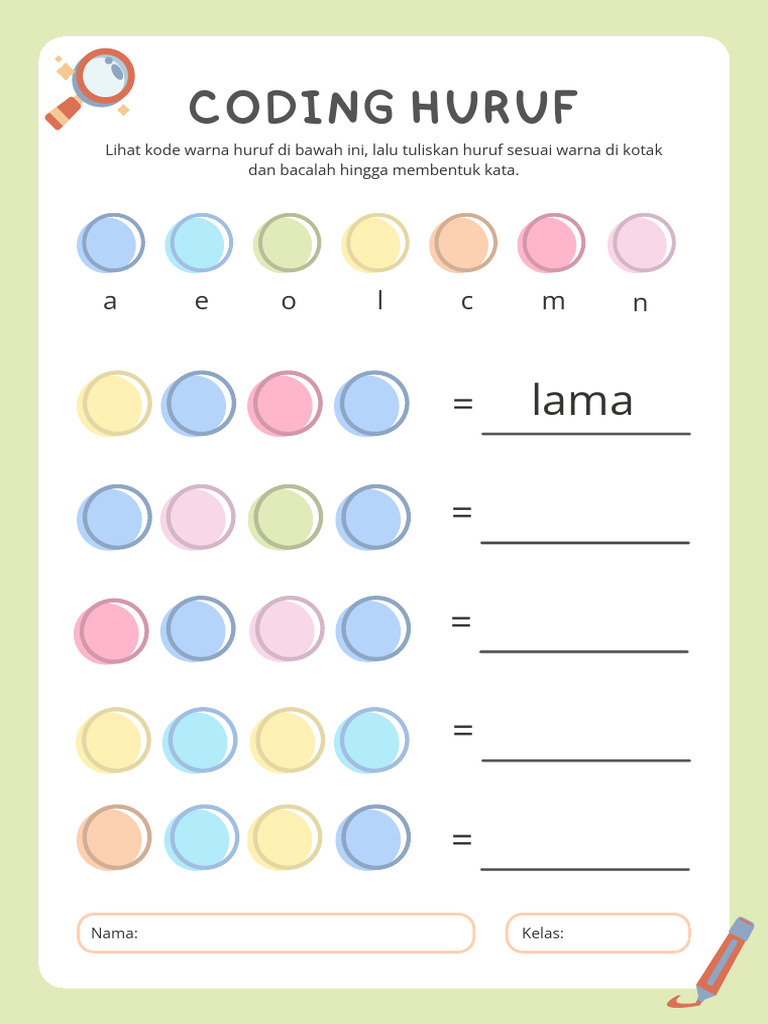 Coding Huruf Lembar Kerja Warna-Warni Pastel Sederhana | PDF