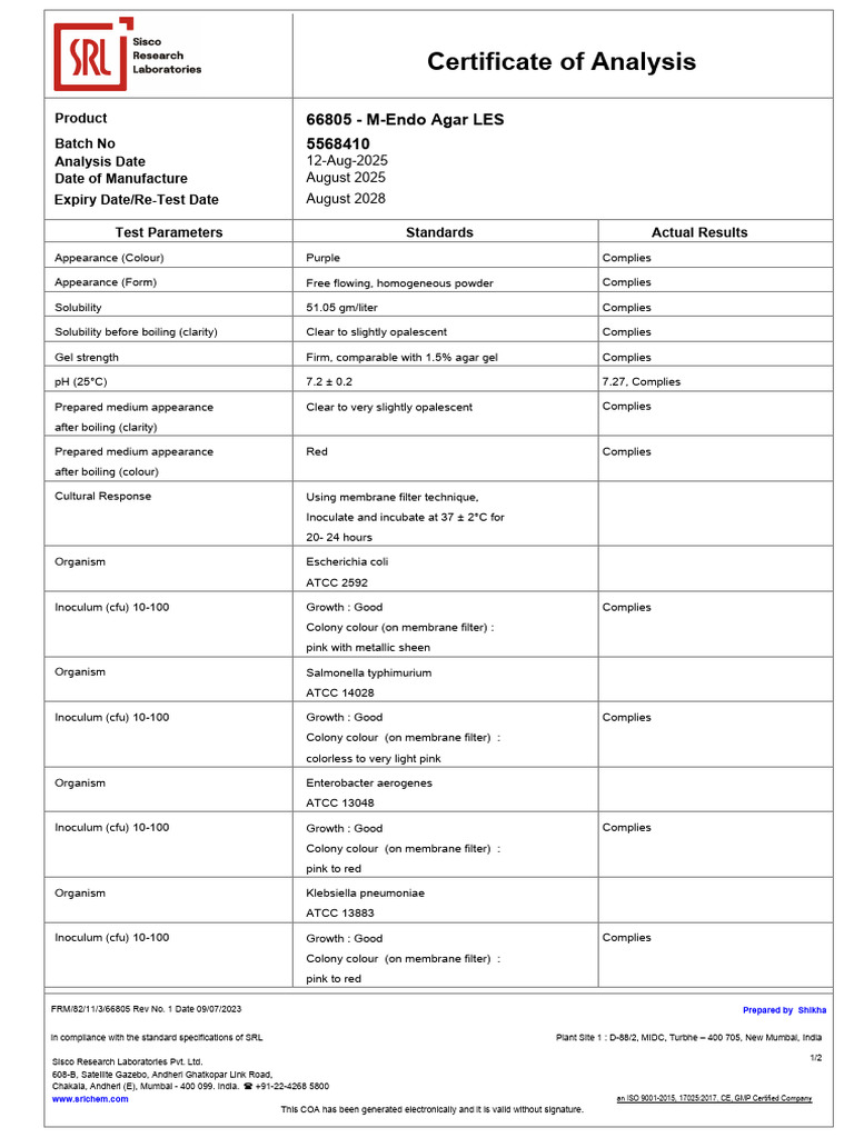 M-Endo Agar | PDF | Microbiology