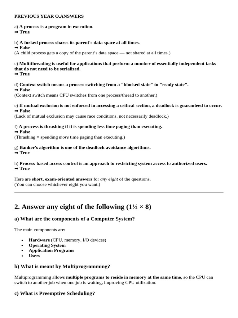 Previous Year q.ans | PDF | Kernel (Operating System) | Process (Computing)