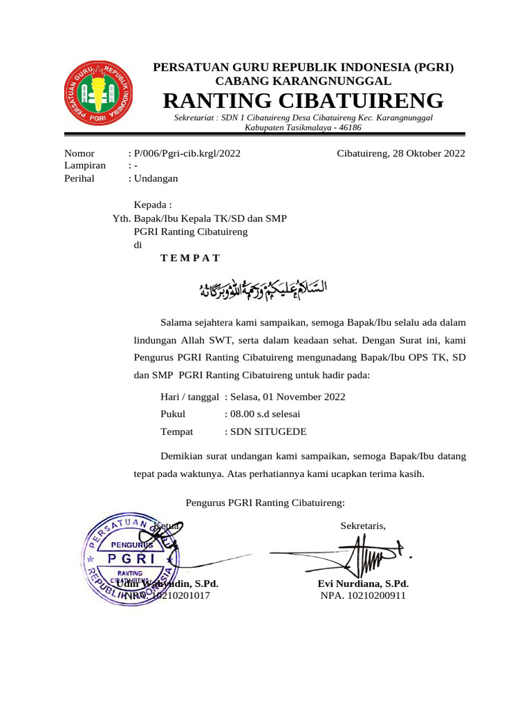 Surat Keluar Pgri Ranting | PDF