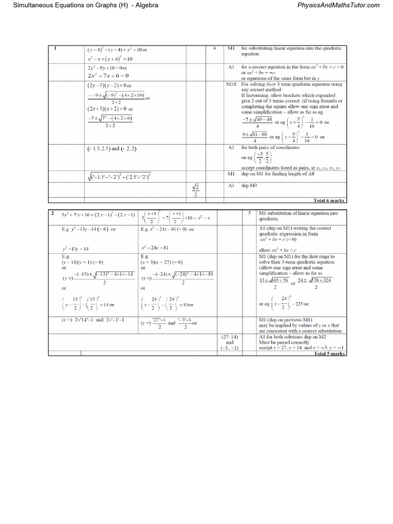 Simultaneous Equations On Graphs (H) MS | PDF