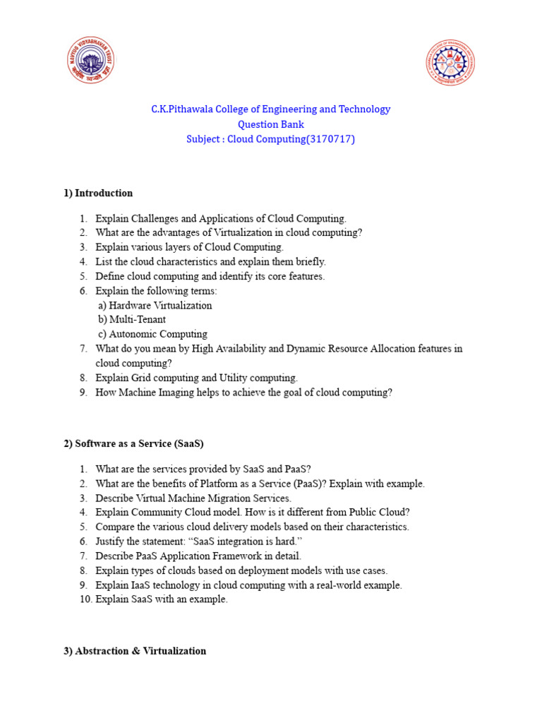 CC QuestionBank | PDF | Cloud Computing | Virtualization