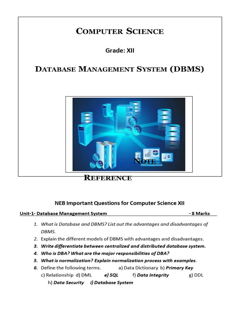 NEB Class 12 Computer Database Management System DBMS Notes | PDF ...