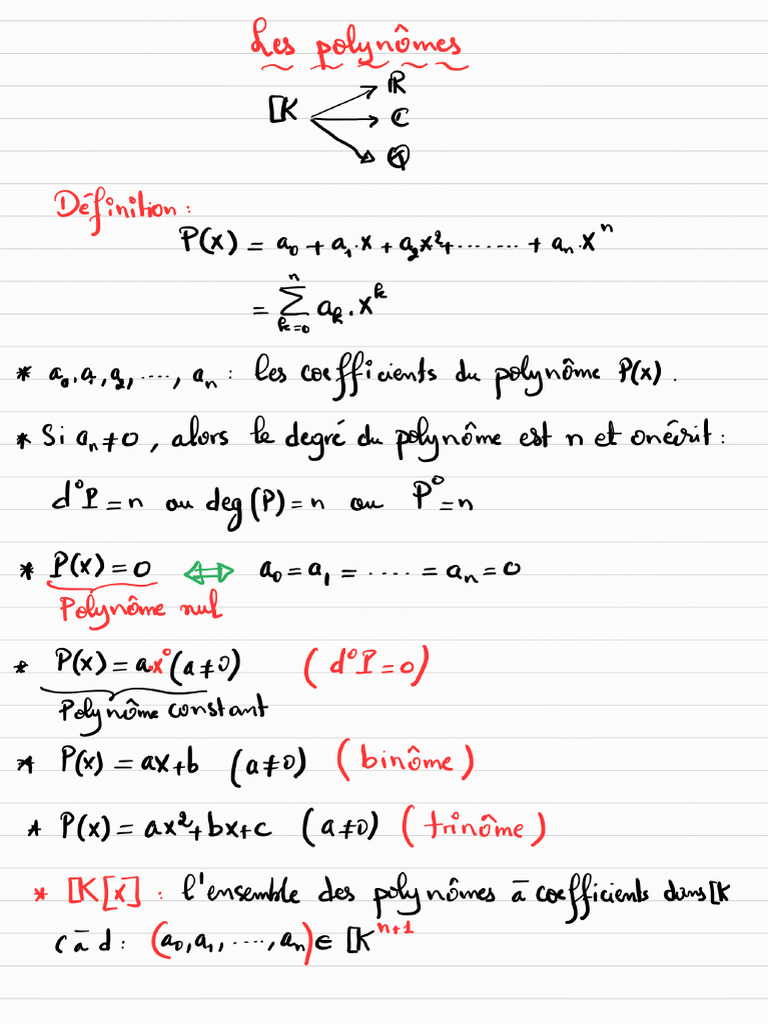 Algèbre 1; Live 1 Les Polynômes ; Séance 1 | PDF