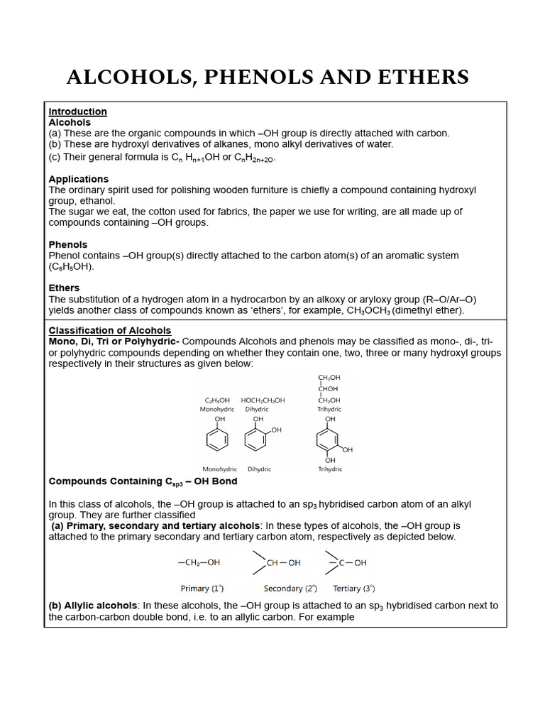 Overview of Alcohols, Phenols, and Ethers | PDF | Aldehyde | Ether