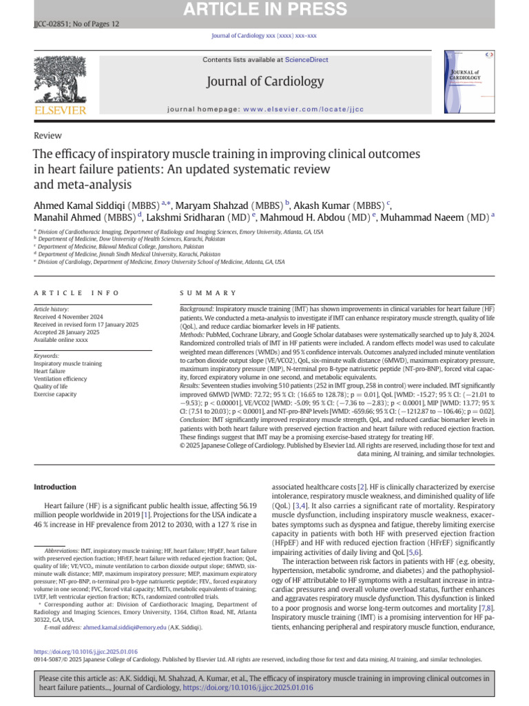 The Efficacy of Inspiratory Muscle Training | PDF | Heart Failure ...