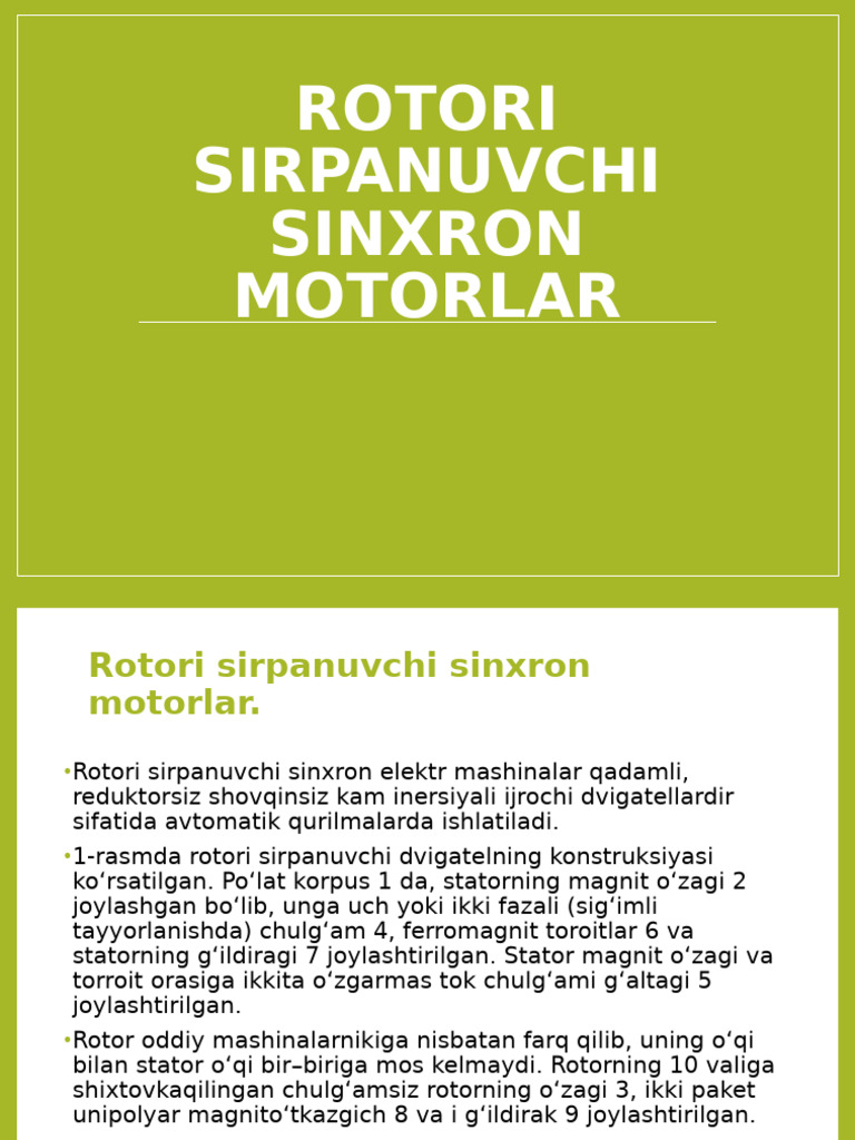 Rotori Sirpanuvchi Sinxron Motorlar | PDF