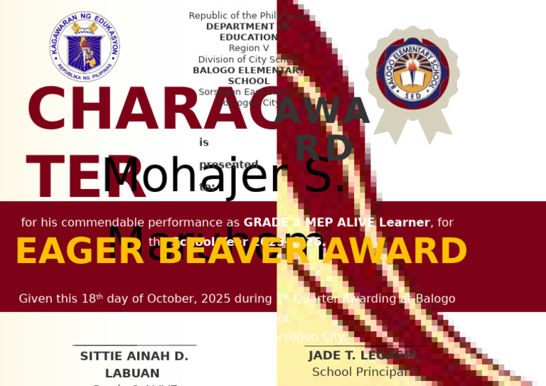 Character Award Certificate 4-6 | PDF