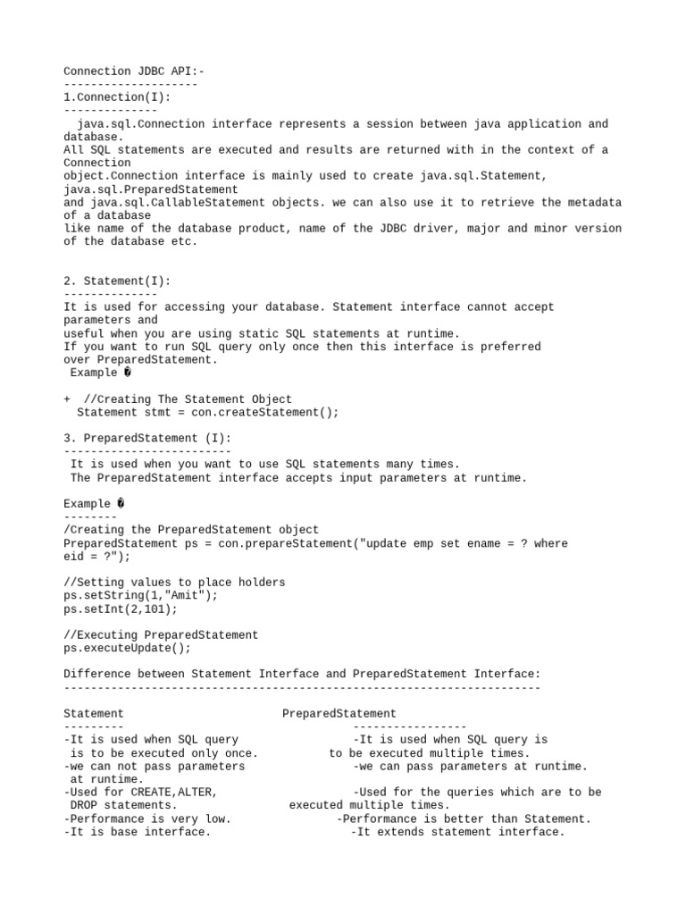 JDBC Part 2 Notes | PDF | Sql | Databases