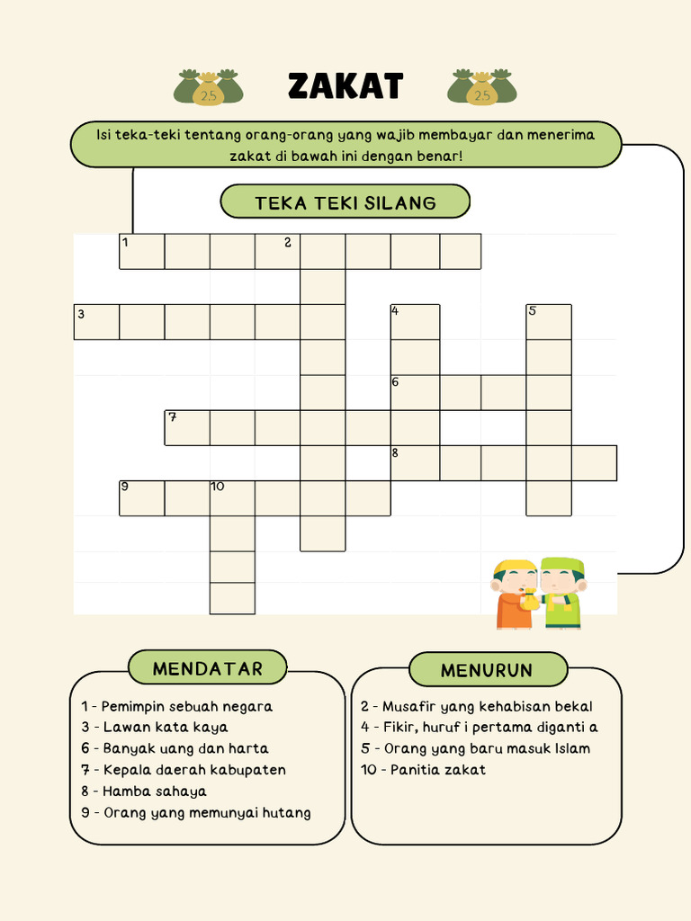 Teka Teki Silang Tentang Zakat Lembar Kerja Krem Hijau Ilustrasi Garis - 20251114 - 090854 ...
