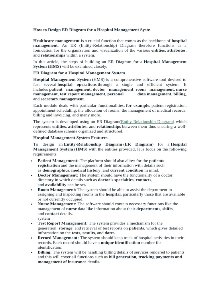 ER Diagram Design for Hospital Management | PDF | Databases | Database ...