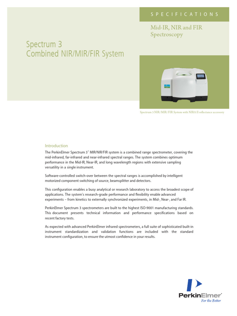 PerkinElmer Spectrum 3 NIR/MIR/FIR Specs | PDF | Infrared | Spectrometer