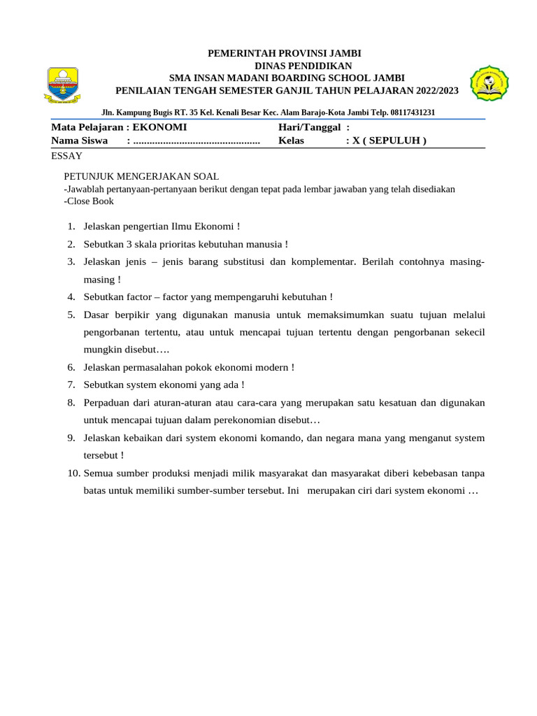Kop Soal Pts Ganjil 2022 X | PDF