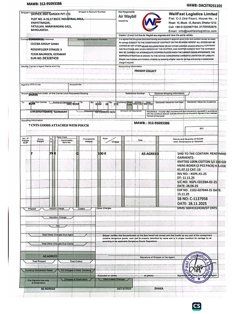HAWB #DACSTR251101 | PDF