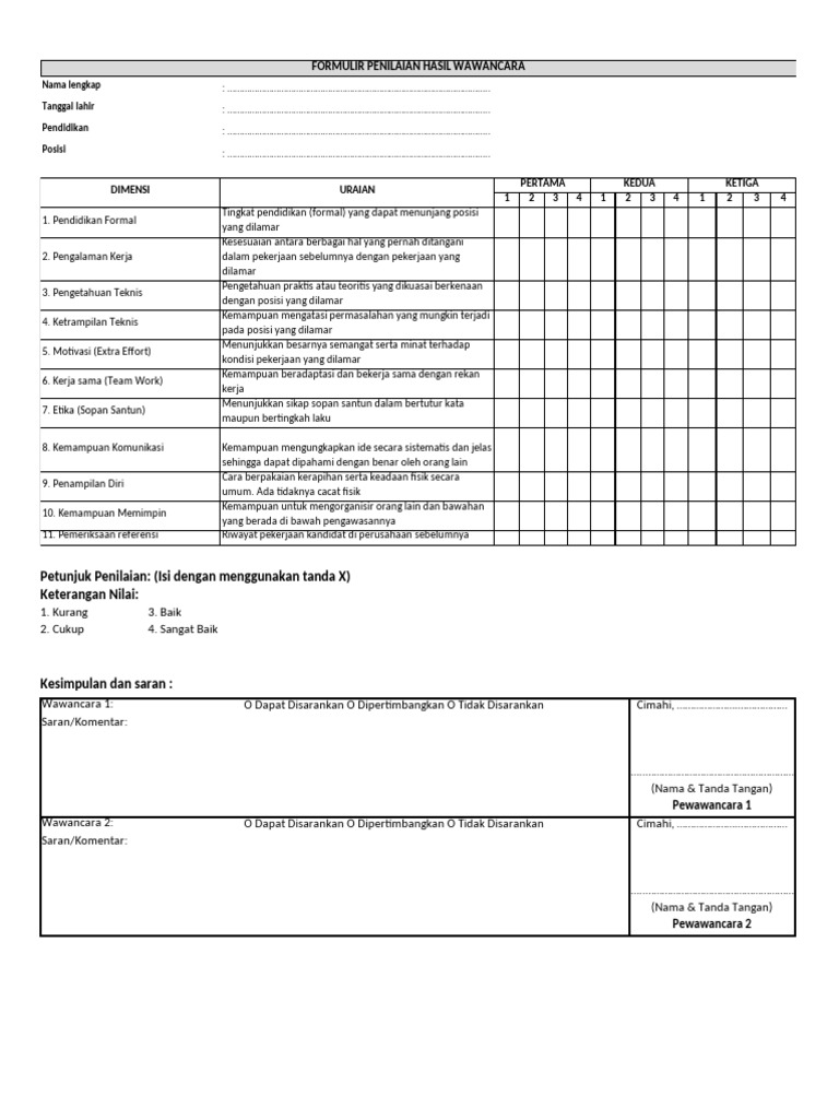 Formulir Penilaian Wawancara | PDF