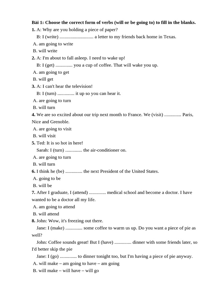 Verb Forms: Will vs. Be Going To | PDF