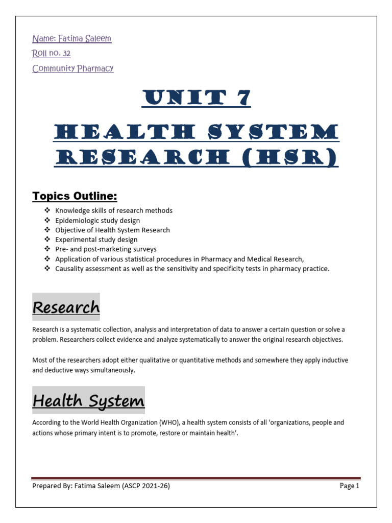 Health System Research Overview | PDF | Clinical Trial | Phases Of ...