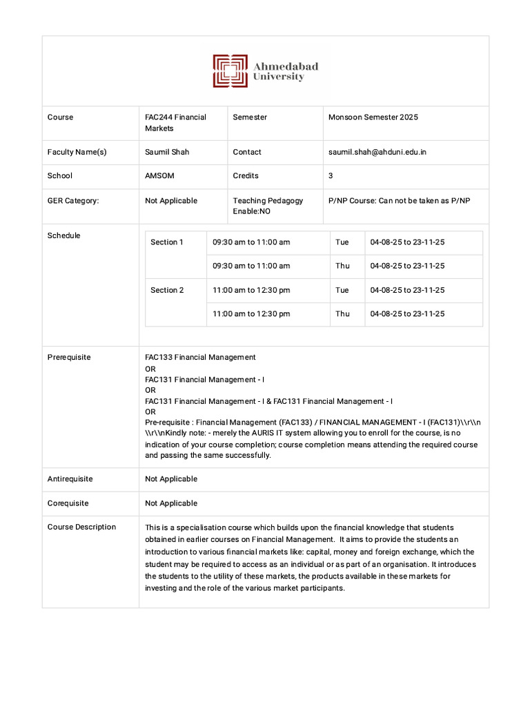 FAC244 Course Outline | PDF | Curriculum | Knowledge