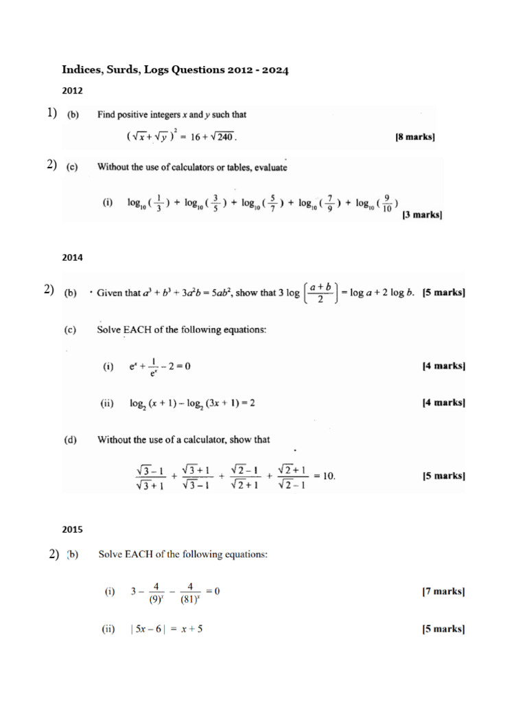 Indices, Surds, Logs | PDF