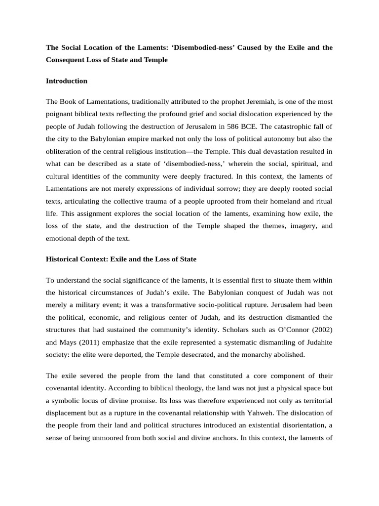 Lamentations: Exile and Social Disembodiment | PDF | Babylonian ...