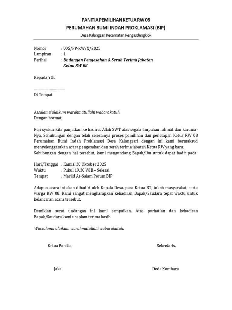 Undangan Pengesahan RW 08 | PDF