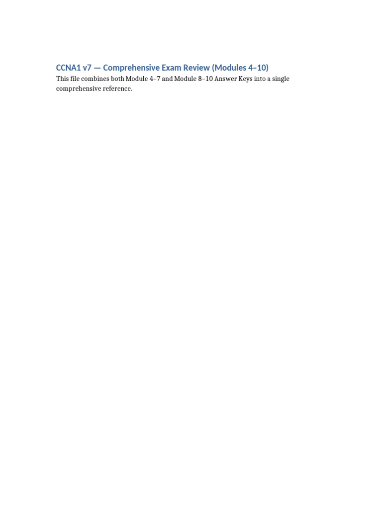 CCNA1 v7 Modules 4-10 Comprehensive Exam Review | PDF | Computer ...