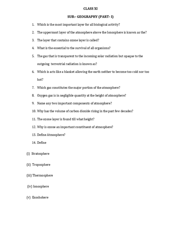 Class XI Geography: Atmosphere Essentials | PDF