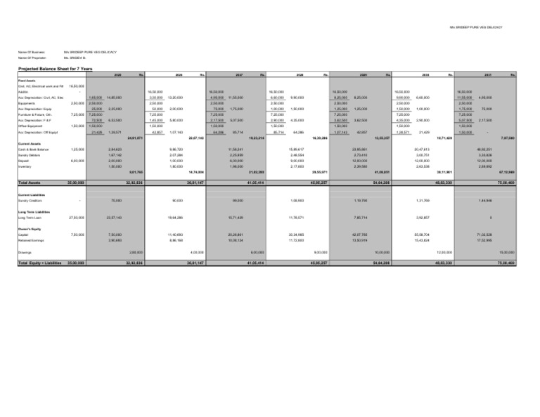 P6 - Projected BS-35 New1 | PDF | Equity (Finance) | Balance Sheet