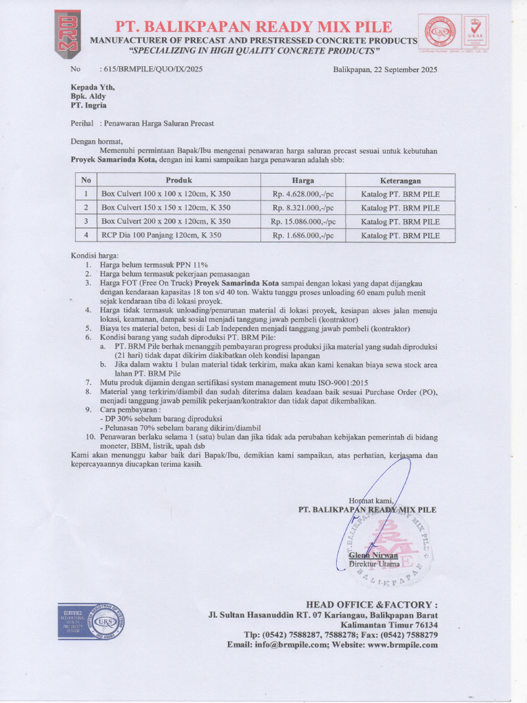Penawaran 615 Pt. Ingria | PDF