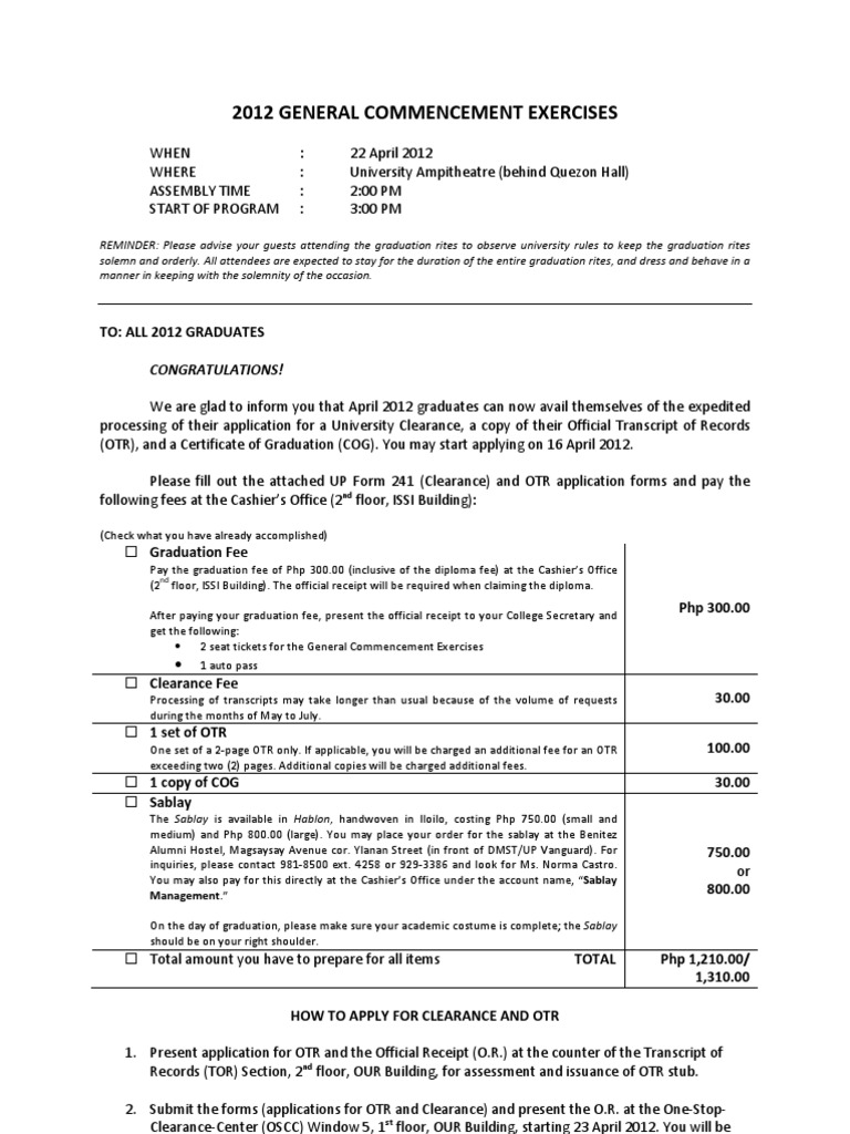 Grad Clearance | PDF | Fee | Identity Document