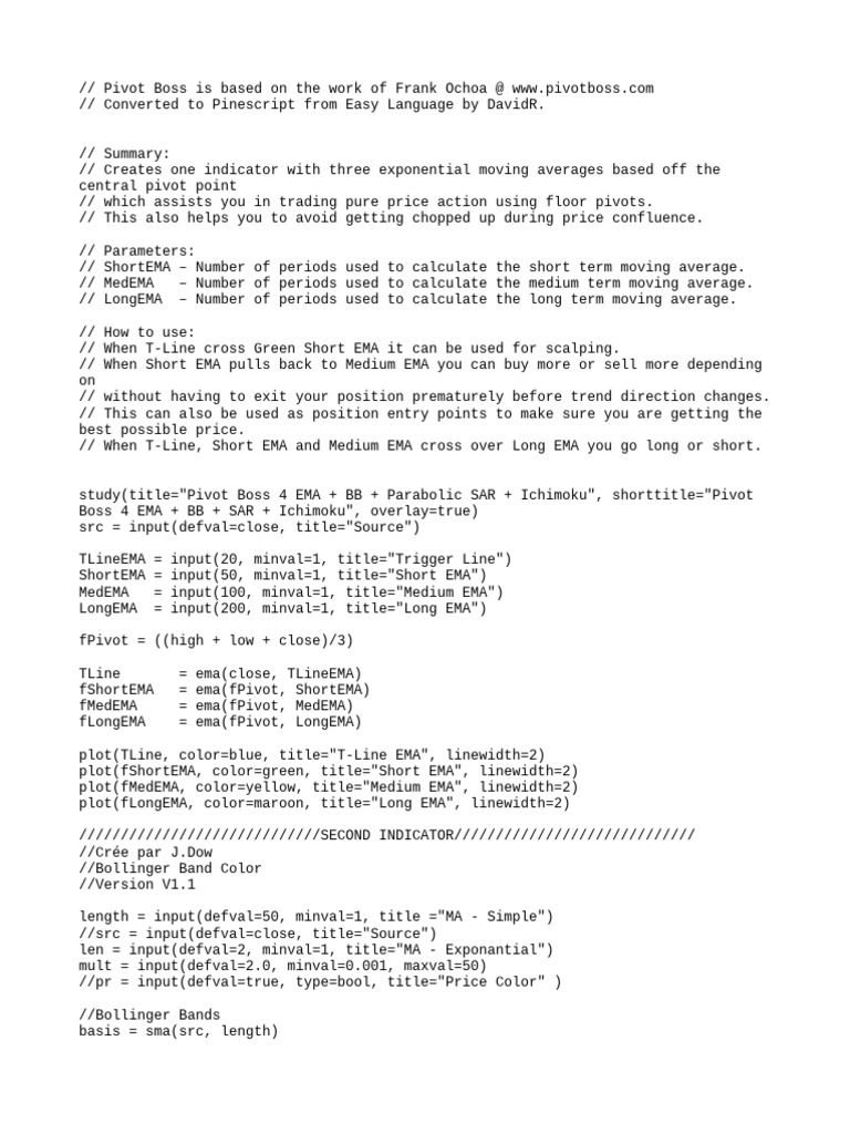 Pivot Boss EMA and Indicator Script | PDF | Moving Average | Valuation ...