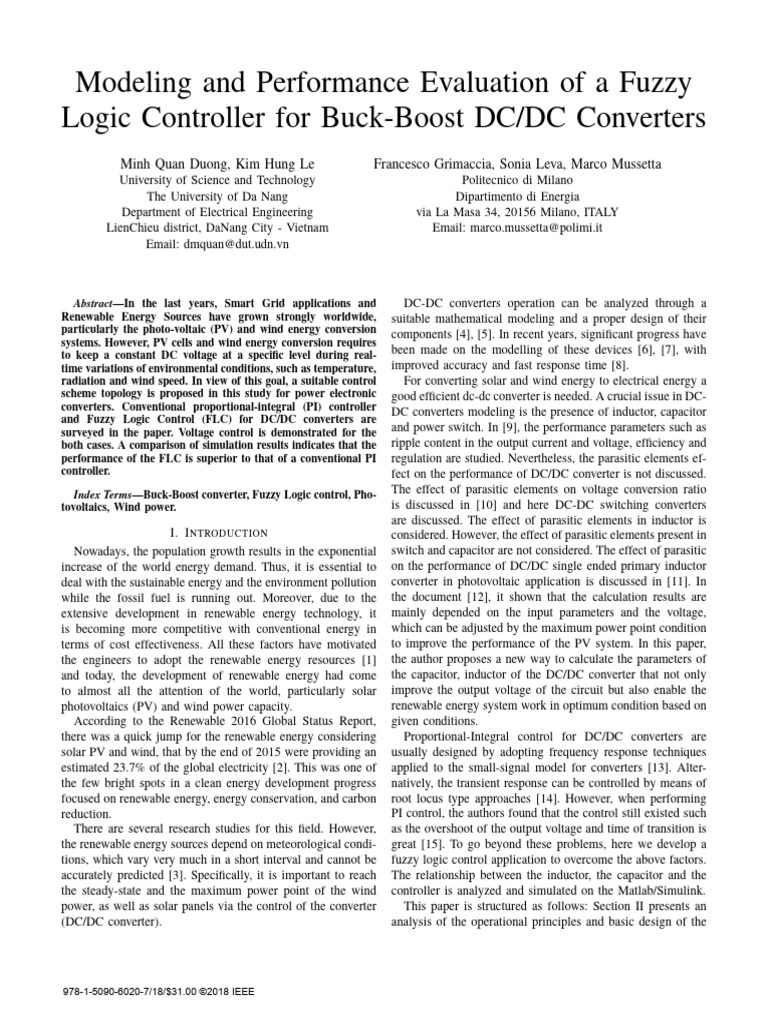 Modeling and Performance Evaluation of a Fuzzy Logic Controller for Buck-Boost DC DC Converters ...