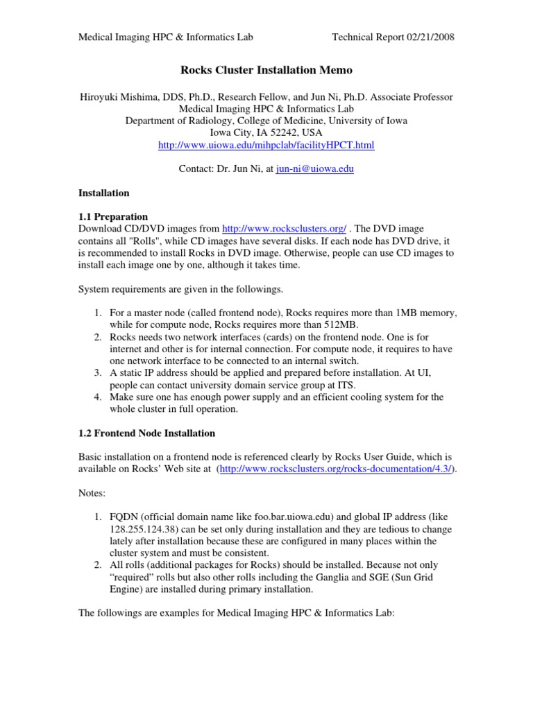Rocks Cluster Installation for Medical Imaging HPC Lab | PDF | Sudo ...