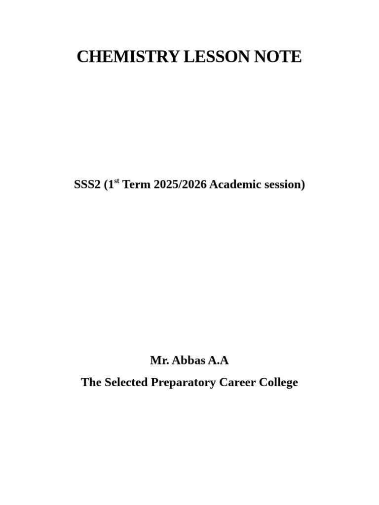 Chemistry SSS2 Lesson Note | PDF | Carbon | Graphite