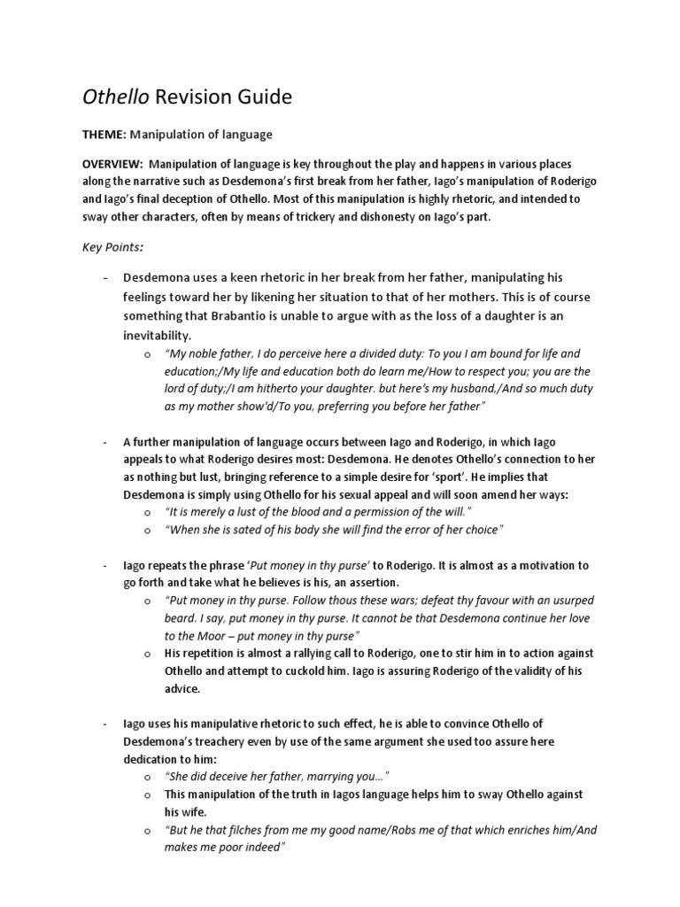 Othello Revision Guide Manipulation | PDF | Iago | Othello