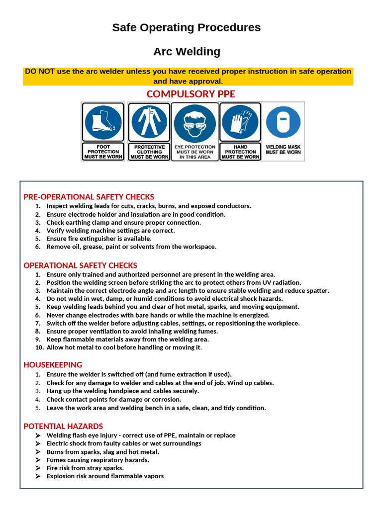 Arc Welding Safety Procedures Guide | PDF