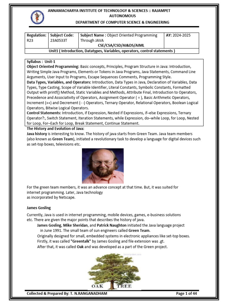 r23 Java Unit1 Ay 2024 25 | PDF | Class (Computer Programming) | Method ...