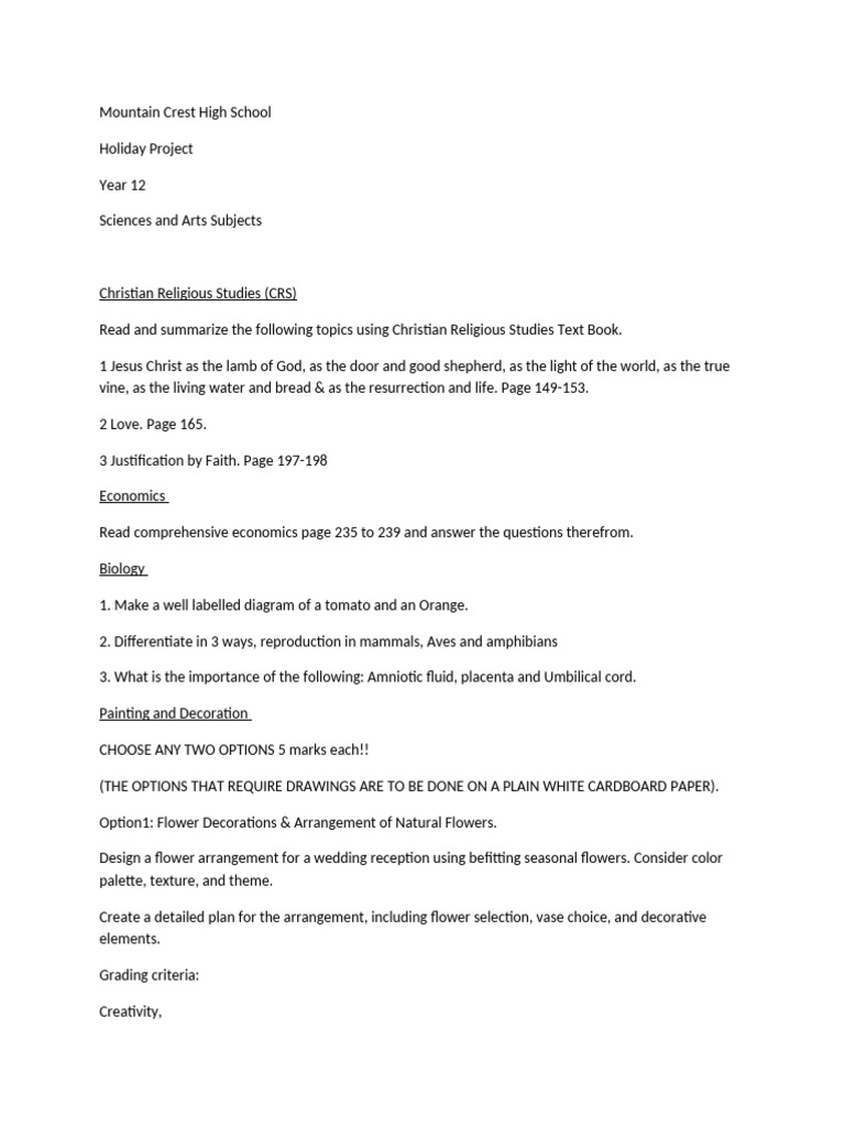 Yr 12 Holiday Project 25 | PDF